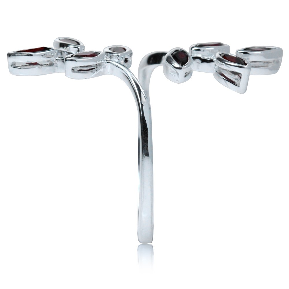 Silvershake Natural Garnet 925 Sterling Silver Delicate Bypass Leaf Adjustable Ring Size 6
