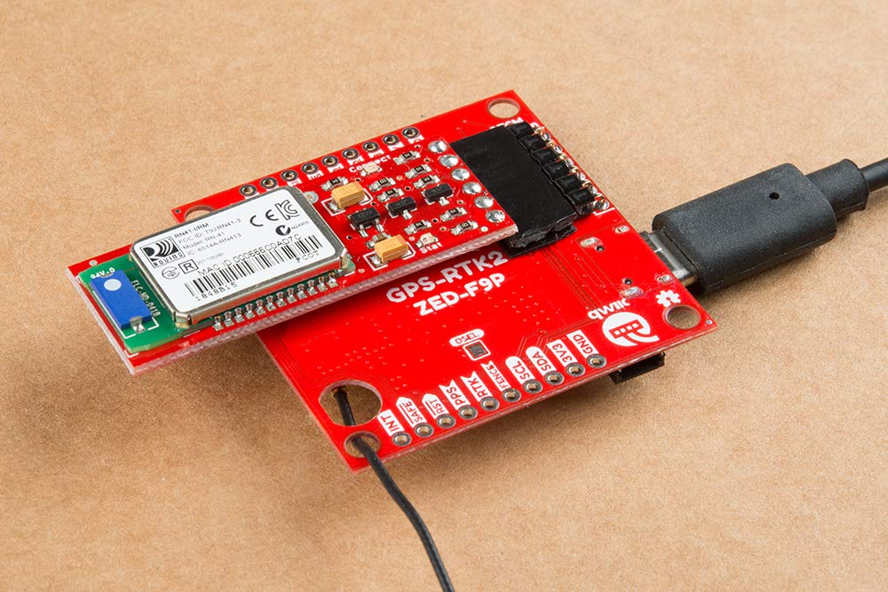 SparkFun GPS-RTK2 Board - ZED-F9P (Qwiic) High-Precision Breakout No Soldering Required Breadboardable Contains a Rechargeable Backup Battery Allowing a Warm-Start decreasing time-to-First-fix