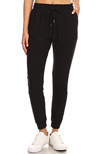 Women's Soft Fleece Jogger Pants Drawstring Pockets Premium Warm Track Sweatpants Black