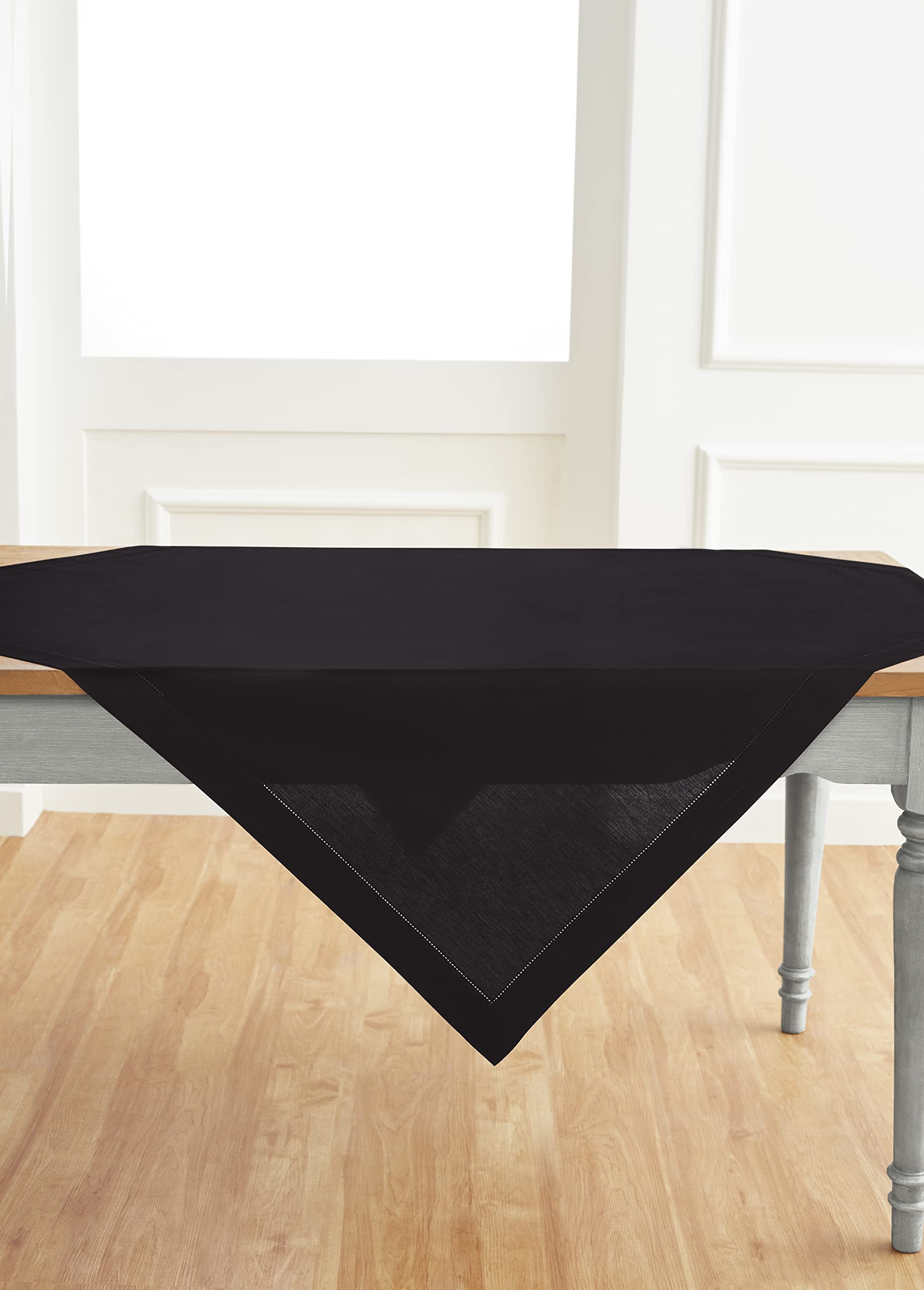 Solino Home Black Tablecloth β Cotton Linen Hemstitch Tablecloth 52 x 52 Inch β Machine Washable Square Table Throw for Summer