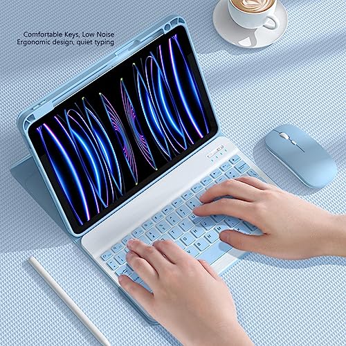 Yitre Tablet Keyboard, Magnetic PU Leather PC Portable Keyboard 180mAh Battery Pen Holder for 2022 Tablet with Case (Blue)