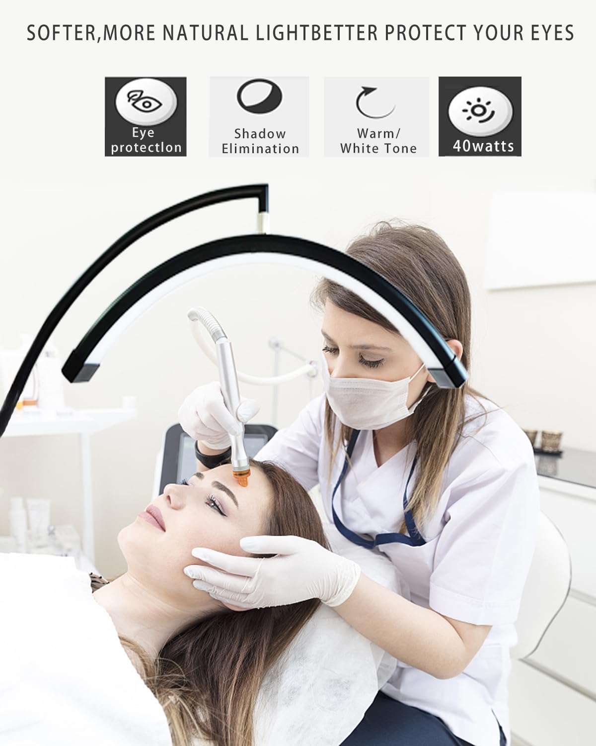 Xubialo Lash Light Lamp for Eyelash Extensions - Half Moon Lash Tech Light with Storage Tray - Adjustable Brightness & Height - Ideal for Tattoo Artists Nail Lash Tech
