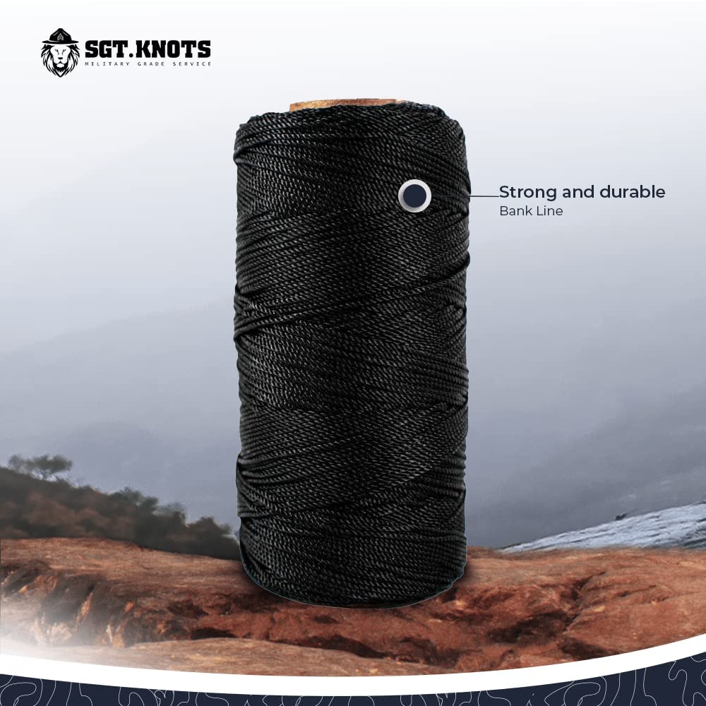 SGT KNOTS Tarred Twine - 100% Nylon Bank Line for Bushcraft, Netting, Gear Bundles, Construction, Lacing Twisted Cord, Weatherproof | #72-1 lb