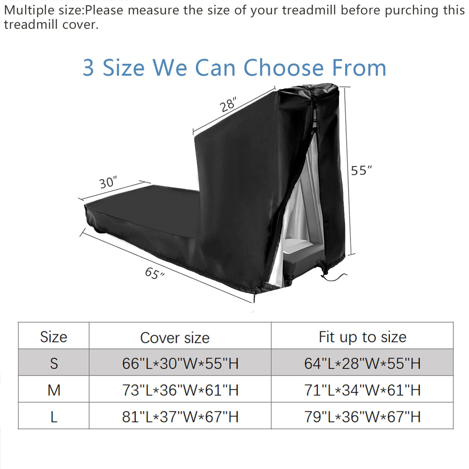 Treadmill Cover, Non-Folding Running Machine Protective Cover, Waterproof Dustproof Treadmill Covers with Zipper for Home Gym Indoor Outdoor(66”L x 30”W x 55”H)