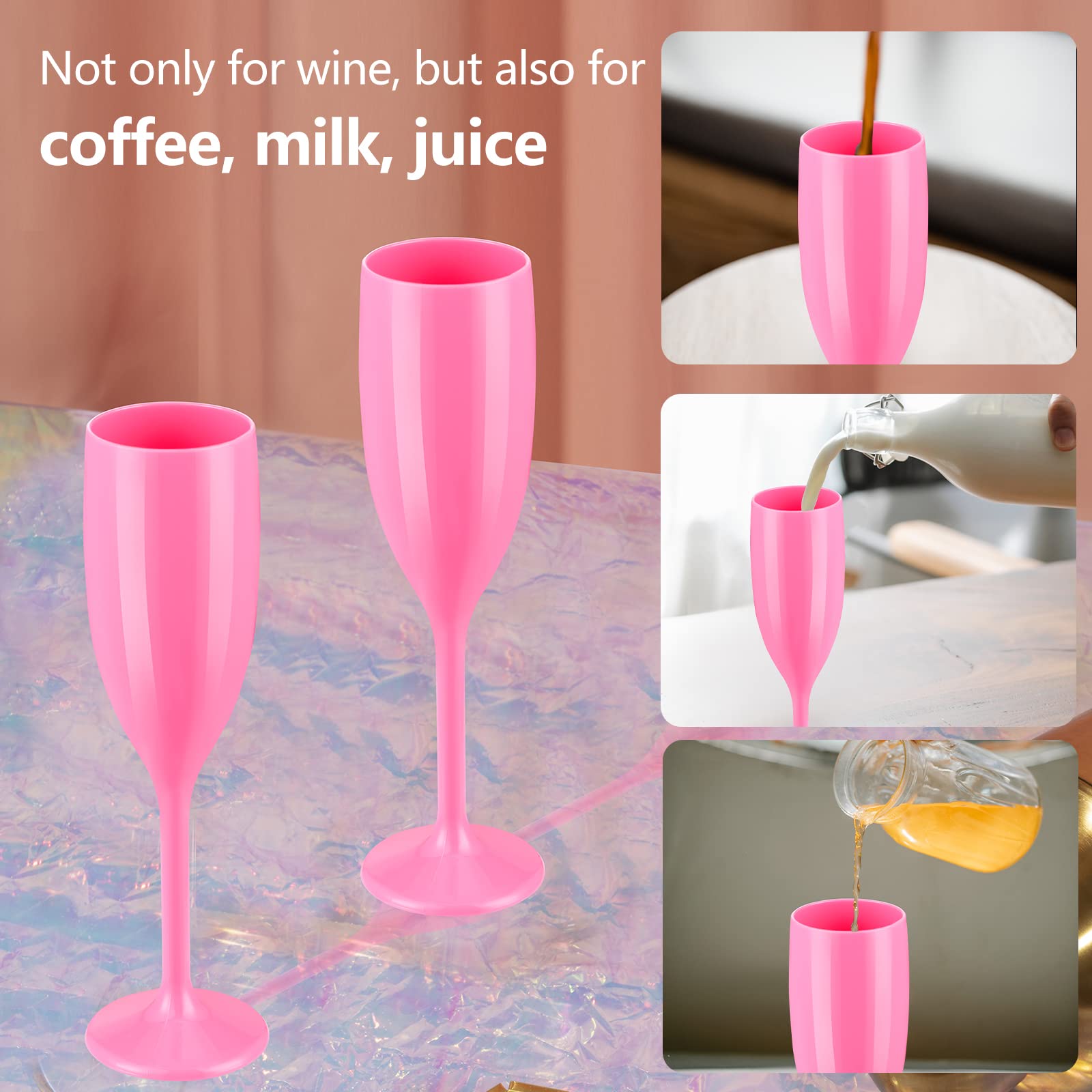 XUWAIDSGN Champagne Flute Acrylic Champagne Glasses Wedding Toasting Champagne Flute Goblet Plastic Reusable Unbreakable Champagne Cups for Bachelorette Wedding Bridal Shower Party (Pink, 24)