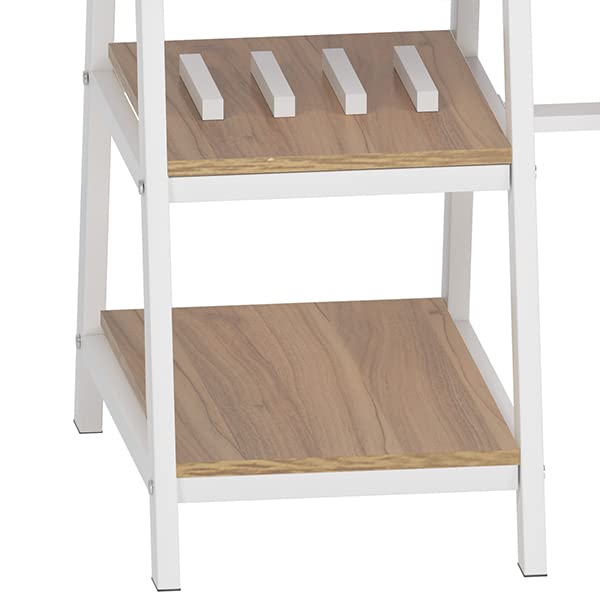soges 3 Pieces Kitchen Dining Table Set for 4, Breakfast Table Set with 2 Benches, Wooden Dinette with Wine Shelf and Glass Holder, Oak 10CZWKDS03OK120
