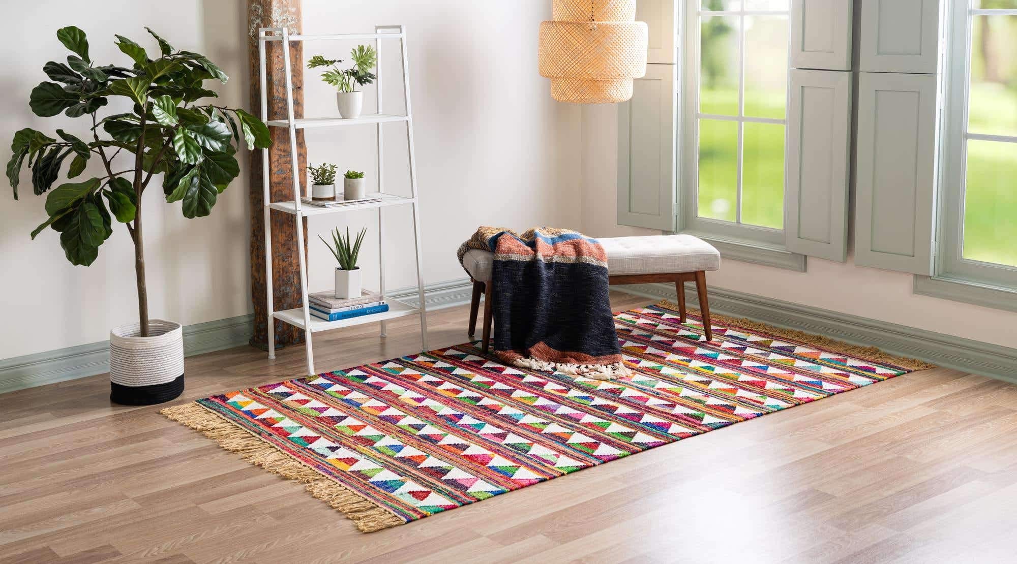 Unique Loom Chindi Trellis Collection Modern, Geometric, Bright Colors, Southwestern Area Rug (9' 0 x 12' 0 Rectangular, Multi/Ivory)