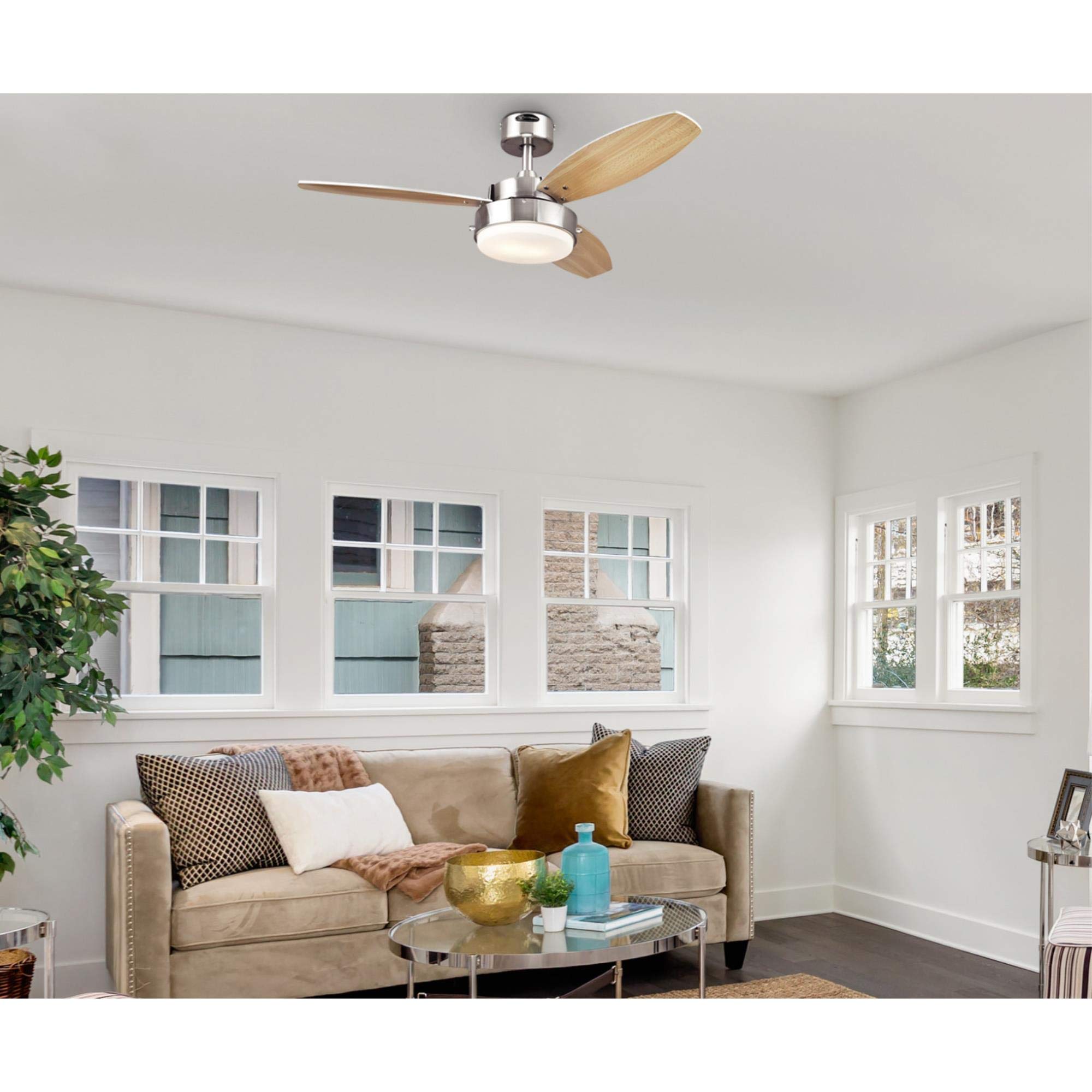 Westinghouse Lighting 7221600 Alloy Ceiling Fan with Light, 42 Inch, Brushed Nickel (Renewed)