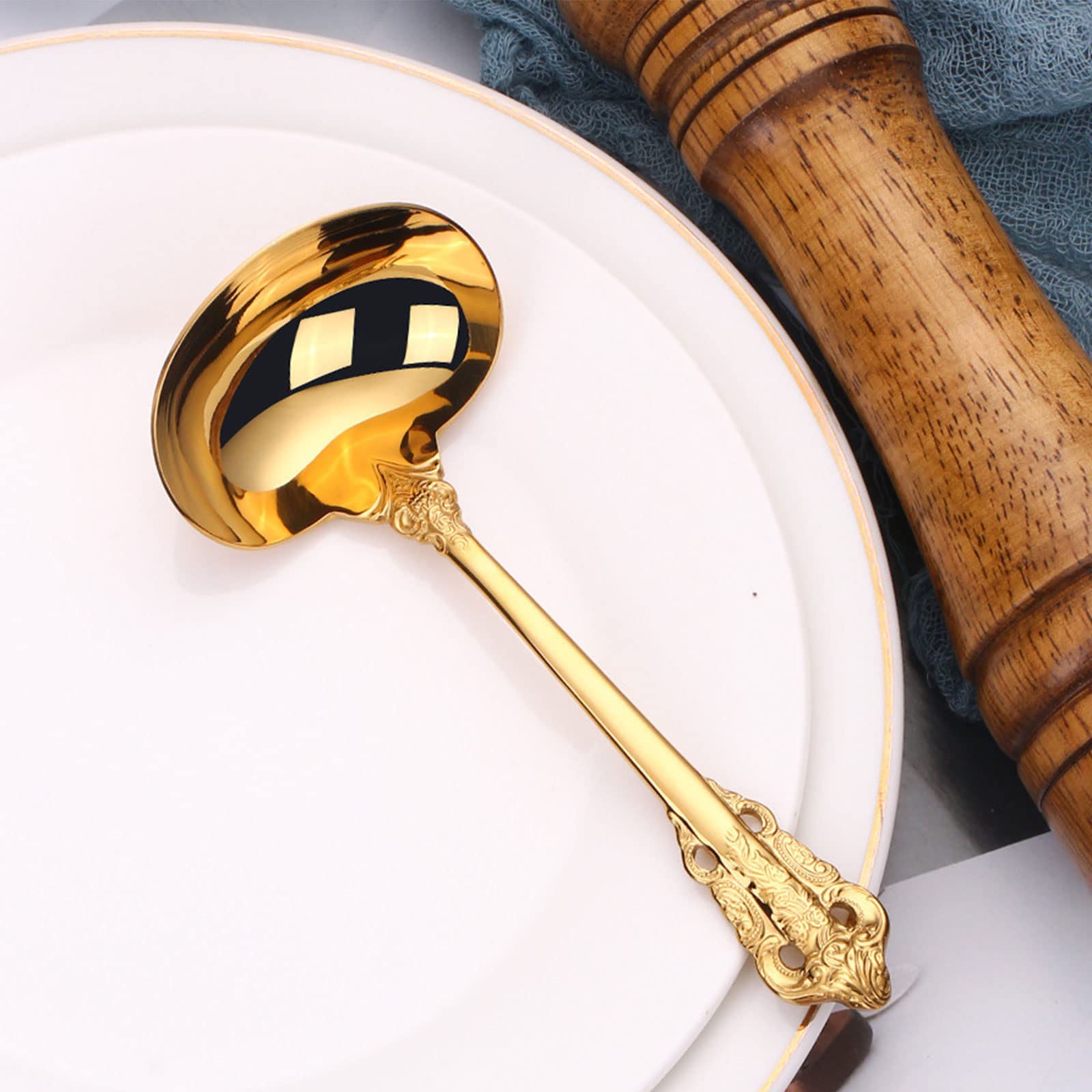 Stainless Steel Soup Spoon Serving Ladle Tableware Kitchen Accessory For Soup Gold Big Scoop Soup Dipper With Handle Soup Ladle For Serving Large Stainless Steel