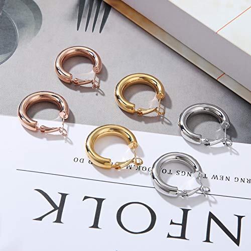 sovesi Chunky Hoop Earrings for Women with 925 Sterling Silver Post, 14K Gold Plated Thick Hoops, 30mm