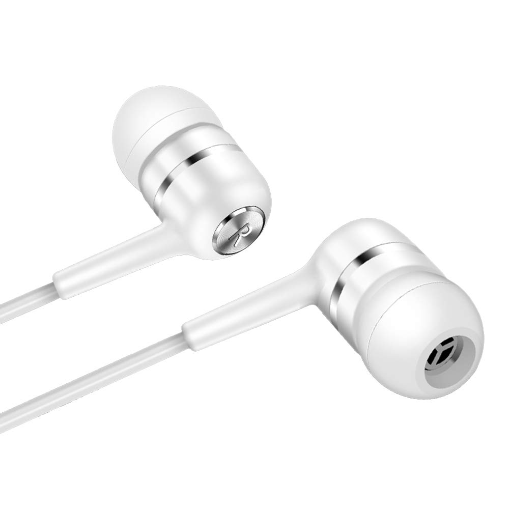 WooAwesome 5-Packs Wired Earbuds, in-Ear Headphones with Built-in Microphone and Remote, White