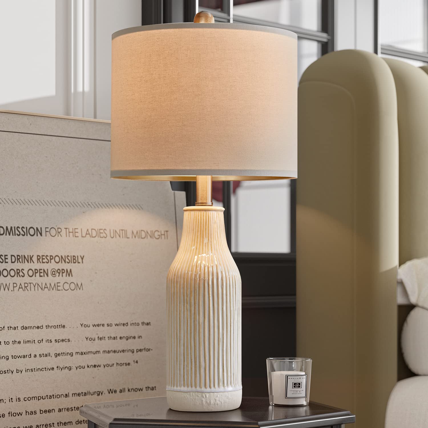 USumkky 23.75 inches Modern Ceramic Table Lamp Set of 2 for Living Room, Farmhouse Bedside Nightstand Lamp for Bedroom Home Office Dorm