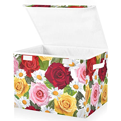 xigua Rose Storage Basket with Lids,Large Collapsible Storage Cube Bin for Bedroom,Shelves,Closet,Home,Office 16.5 * 12.6 * 11.8 In