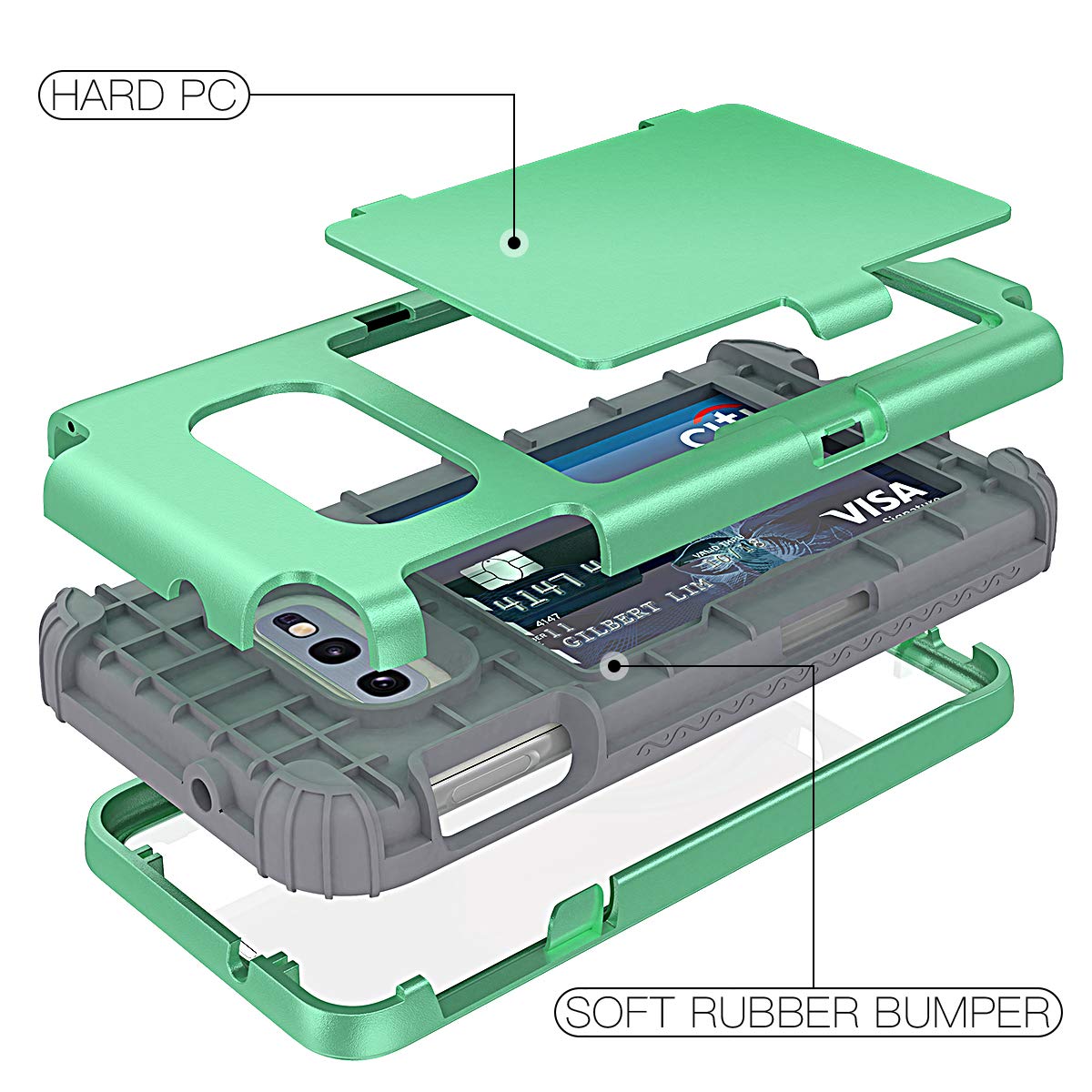 WeLoveCase Galaxy S10e Wallet Case Built in Screen Protector S10e Defender Wallet Card Holder Cover with Hidden Mirror 3 Layer Shockproof Heavy Duty Protection Case for Samsung Galaxy S10e Mint