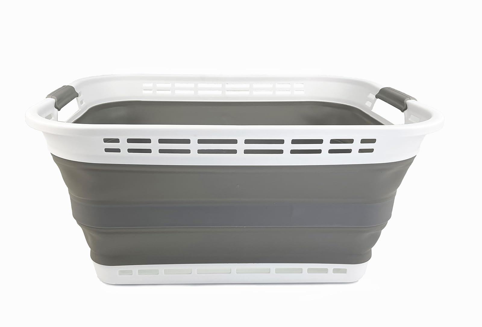 SAMMART 42L (11 gallons) Collapsible Plastic Laundry Hamper/Basket - Foldable Storage Container/Organizer - Portable Laundry Basket - Easy Storage Space Saving (White/Alloy Grey)