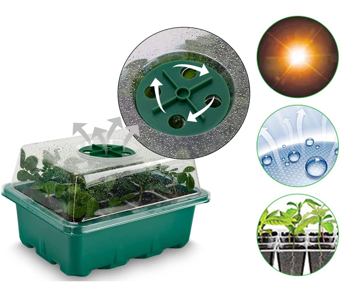 Springen 3 Packs Seed Starter Tray Seedling Starter Kits, Humidity Adjustable Plant Starter Kit with Dome and Base (12 Cells Per Tray, Green)