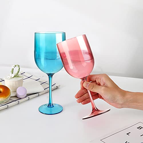XKXKKE Unbreakable Acrylic Wine Glasses Set, Plastic Reusable 16 Ounces Colored Water Goblets, Large Capacity Shatterproof Long Stemmed Glassware High Clear Wedding Party Bar Drinking Cups Multicolor