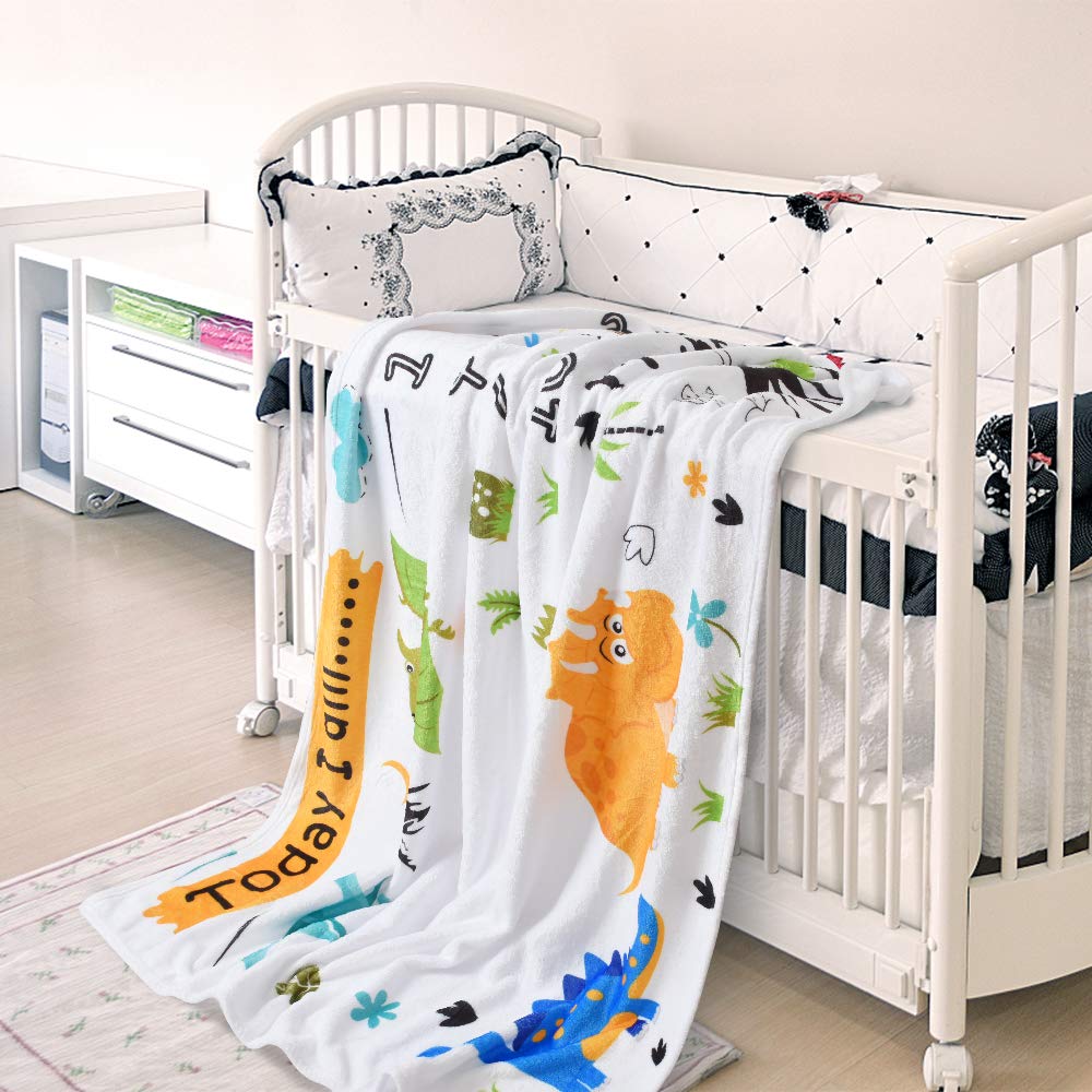 WERNNSAI Dinosaur Baby Monthly Milestone Blanket - Soft Flannel Nursery Bed Blankets for Boys Newborn Blankets, Photography Backdrop with Props