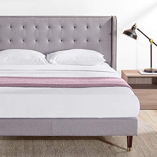 ZINUS Benton Upholstered Platform Bed Frame with Wingback Headboard / Mattress Foundation / No Box Spring Needed / Wood Slat Support / Tufted Headboard, Queen