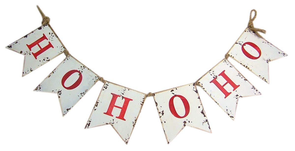 Wowser Distressed Painted Metal Ho Ho Ho Hanging Decorative Banner Sign, Christmas Seasonal Decoration,62 Inch