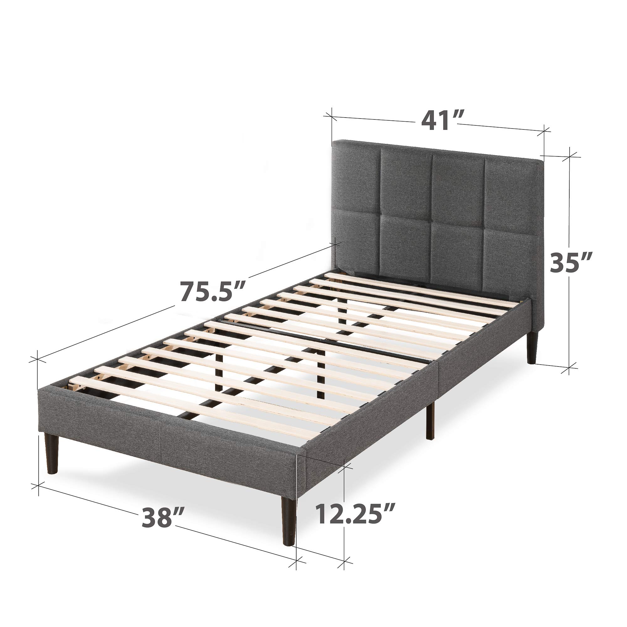 ZINUS Lottie Upholstered Platform Bed Frame with Short Headboard / Mattress Foundation / Wood Slat Support / No Box Spring Needed / Easy Assembly, Grey, Twin