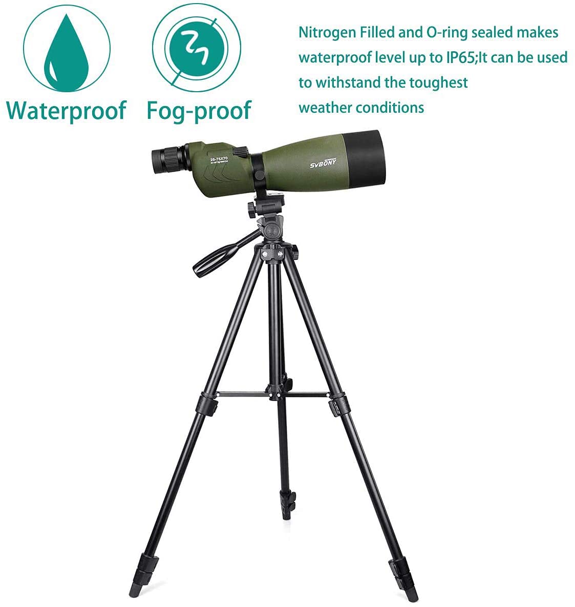 SVBONY SV17 25-75x70mm Spotting Scope Straight Waterproof Spotting Scope for Camping Hunting Bird Watching