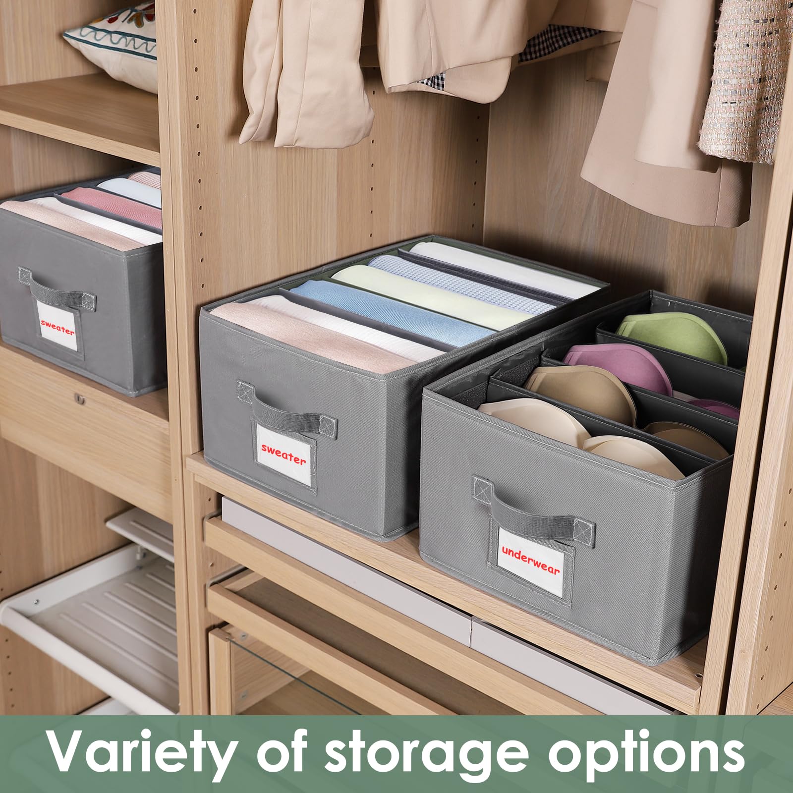 SHINGONE Closet Organizers and Storage, Large Jeans Organizer for Closet, Wardrobe Clothes Organizer, Clothes Organizer Washable Foldable Drawers Organizer for Clothing, Jeans Pants Sweater, 3 Pack
