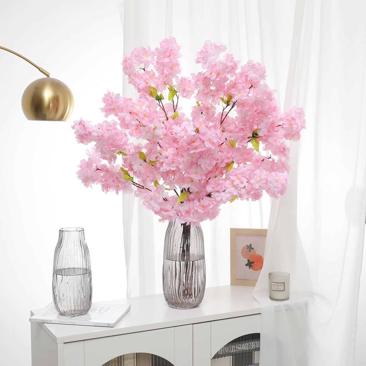 Tifuly 4Pcs Artificial Cherry Blossom Branches,42.52” Long Stems Fake Silk Flowers Bouquet Faux Cherry Flowers Arrangements for Party Office Home Wedding Decor(Pink)