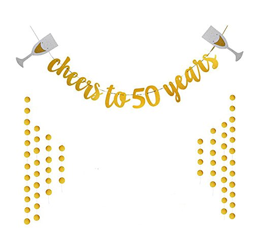 Ucity Gold Glitter Cheers to 50 Years Banner for 50th Birthday Wedding Anniversary Party Decoration (50th)