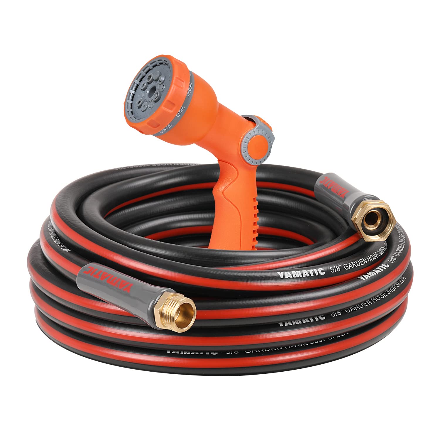 YAMATIC Medium Duty Garden Hose 25 ft x 5/8" and Adjustable Garden Hose Spray Nozzle