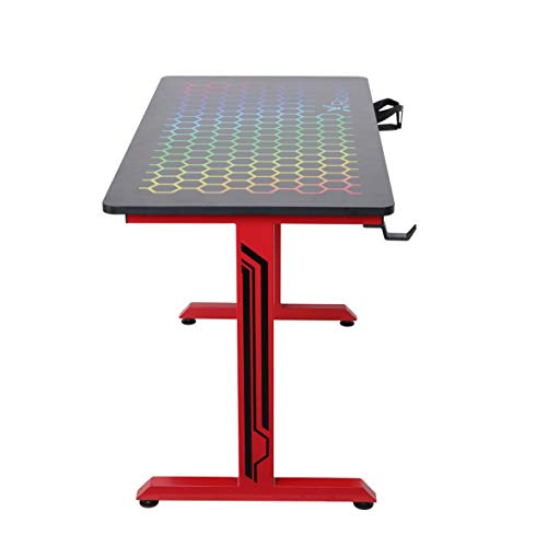 X Rocker Hex PC Modern Gaming Desk, with Headset Hook and Cup Holder, Textured Carbon Fiber, 721601, 47.24" x 23.62" x 29.13", Black and Red