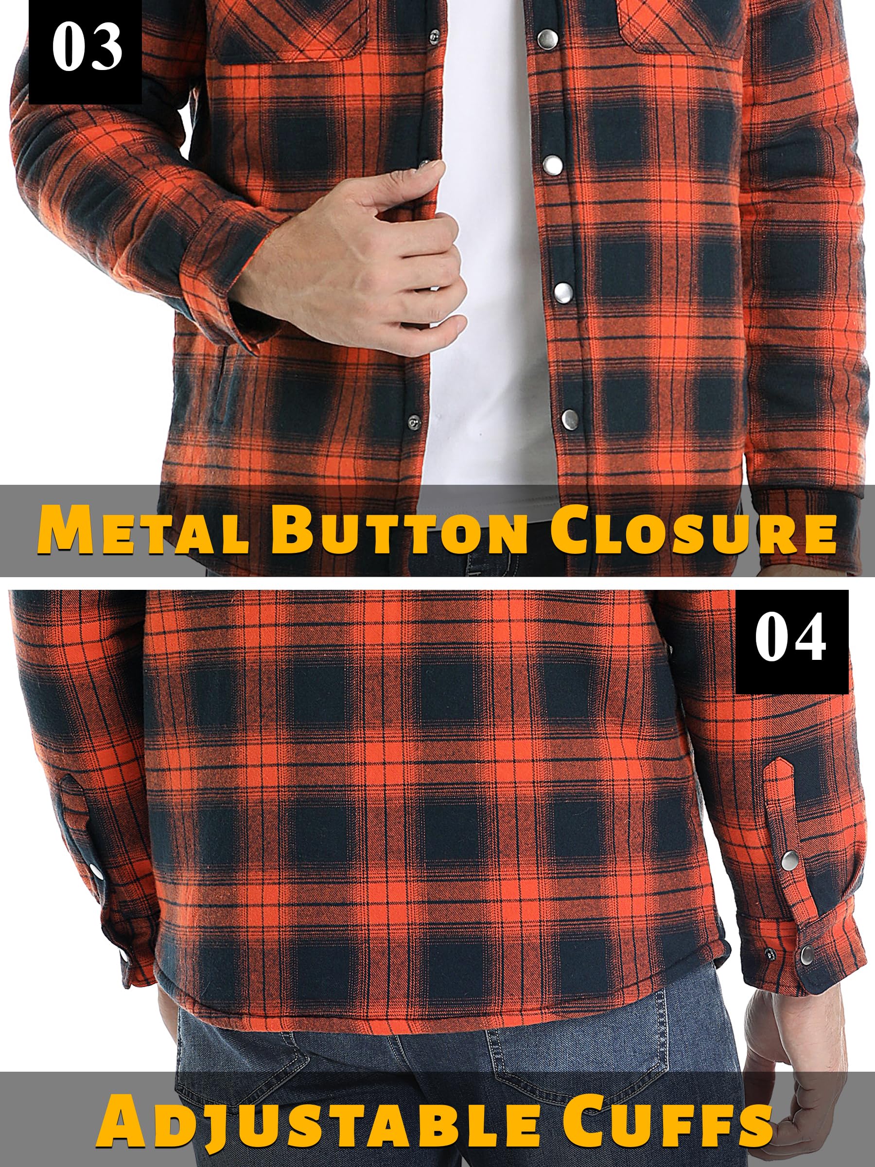 TACVASEN Mens Flannel Shirt Jacket for Men Long Sleeve Jacket Flannel Lined Plaid Button Down Shirts Casual Men's Jacket Insulated Jacket