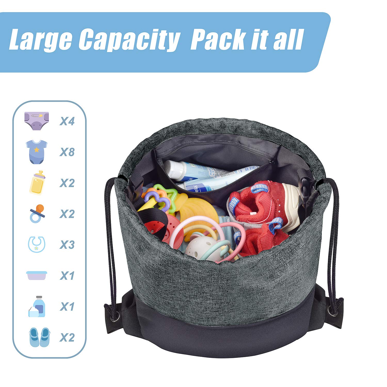 Universal Stroller Organizer Large Capacity Portable Baby Stroller Storage Bag 2way To Use Fit All The Baby Strollers Gift for Newborns - D.Gray