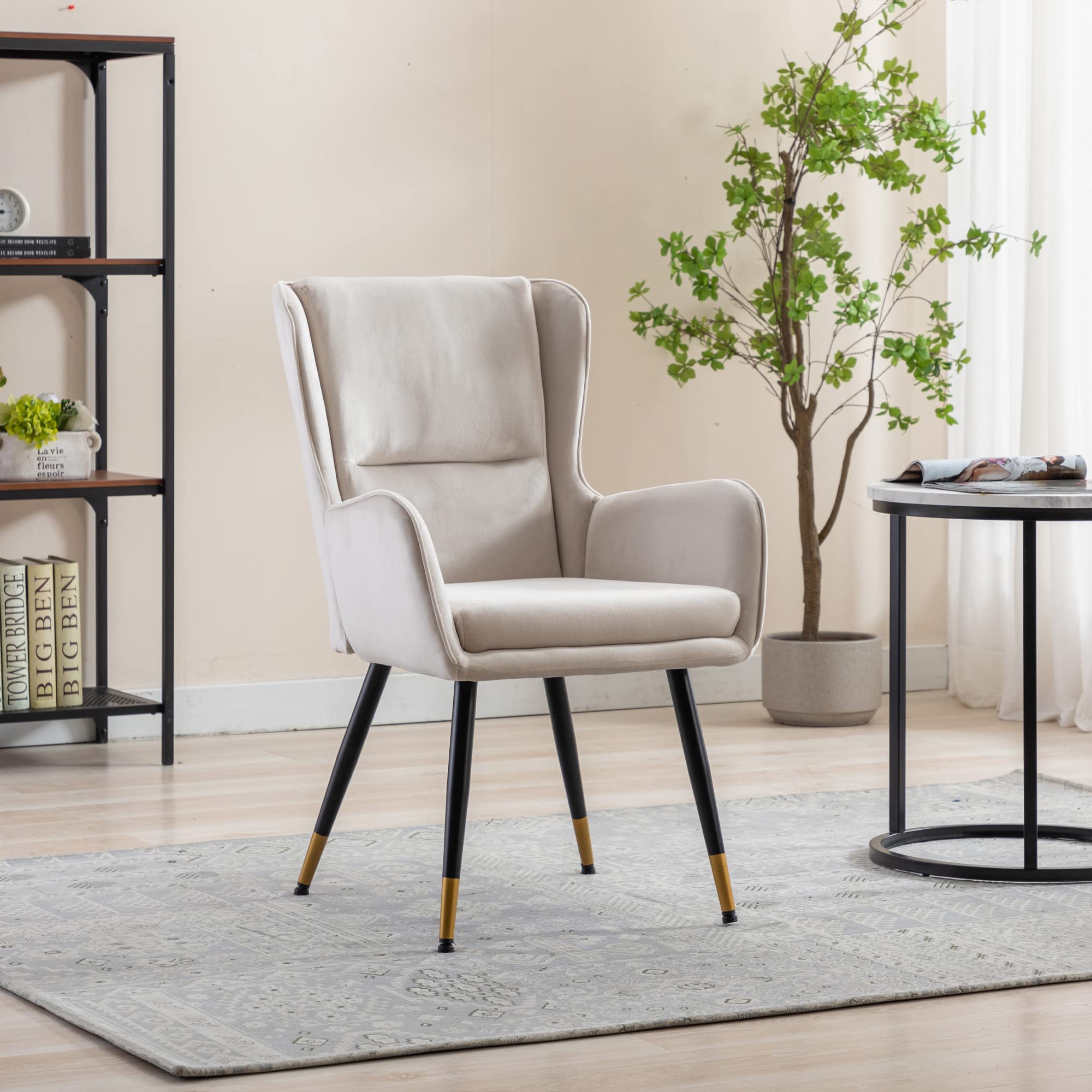 SHangGuanTUTU Modern Velvet Accent Chair, Comfy Wingback Reading Lounge Armchair for Bedroom Living Room Home Office (Grey)