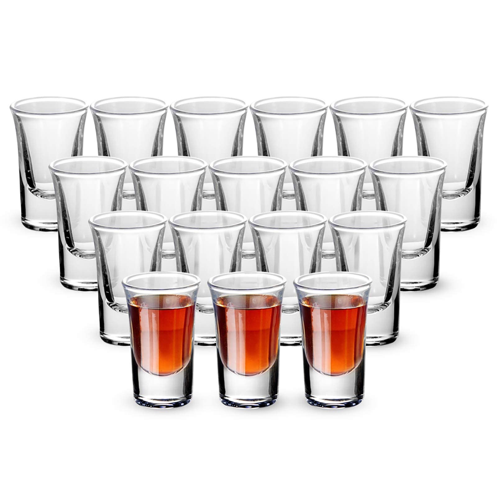 YULEER Shot Glass, 1-Ounce Whiskey Glass Set, Clear Heavy Base Shot Glasses Set of 18