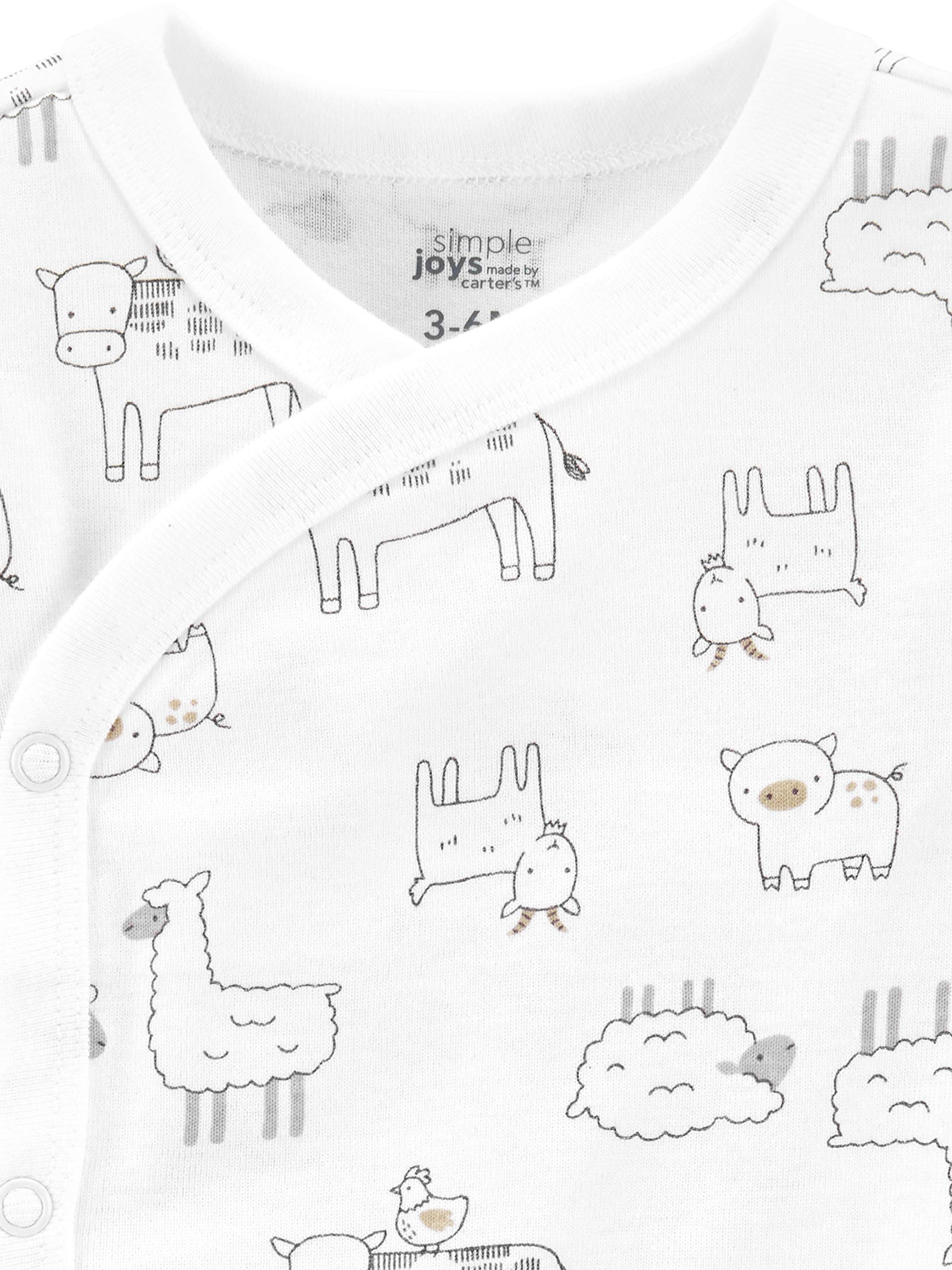 Simple Joys by Carter's Baby 5-Pack Side Snap Short-Sleeve Bodysuit, Green/Grey Forest Animals/Light Grey Heather/Mint Green Stripe/White Llama, 3-6 Months
