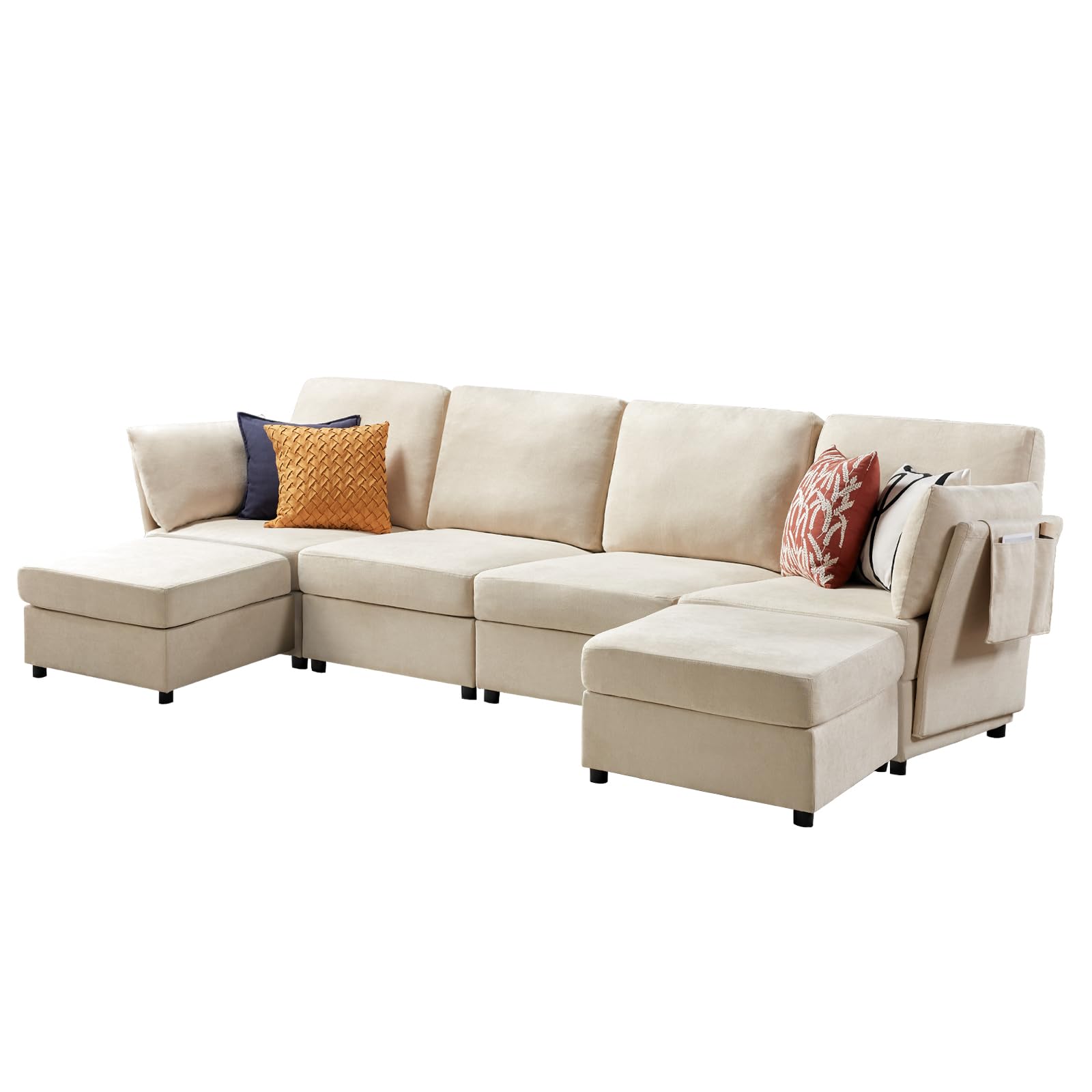 VanAcc Modular Sofa, 124 inch Oversized Sectional Sofa, 6 Seater Modular Sectional Couch with Storage, U shaped Couch for Living room, Beige