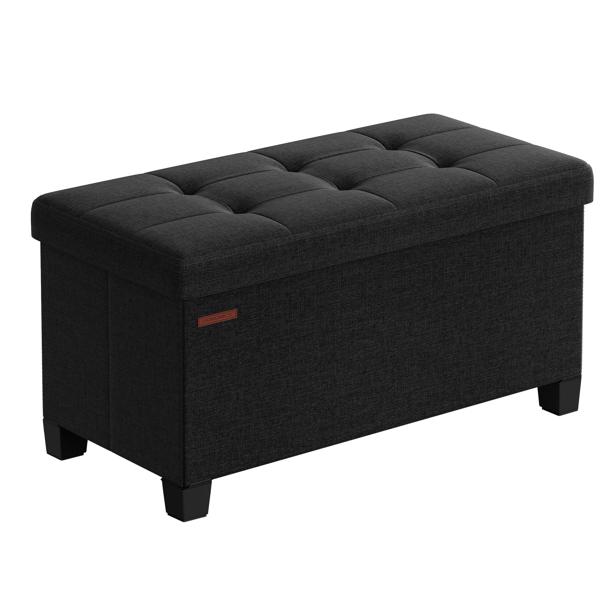 SONGMICS Folding Storage Ottoman Bench for Living Room and Bedroom, 15 x 30 x 15.7 Inches, Black ULSF016B01