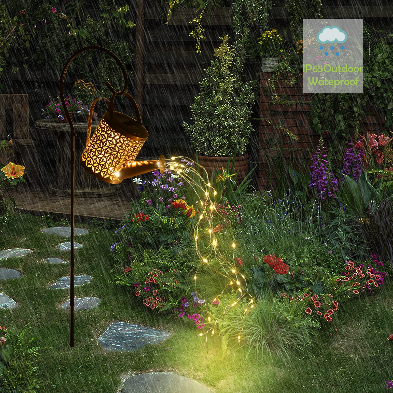 Solar Watering can with Garden Decor Lights,Retro Waterproof Copper Solar Twinkle Lights for Outdoor,Pathway,Yard, Deck,Patio,Walkway,Lawn,Courtyard Party Art Decorations(Large)
