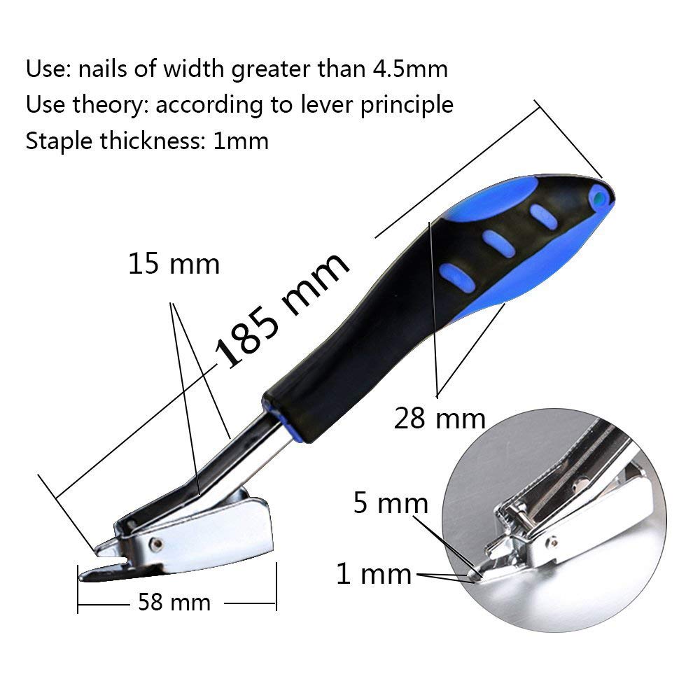 Staple Remover Upholstery Construction Heavy Duty Tack Lifter Office Claw Tools, Strength Staple Puller Removing All Kinds of Staples for Furniture Floor Wooden Case Carton Photo Frame Carpet (Blue)