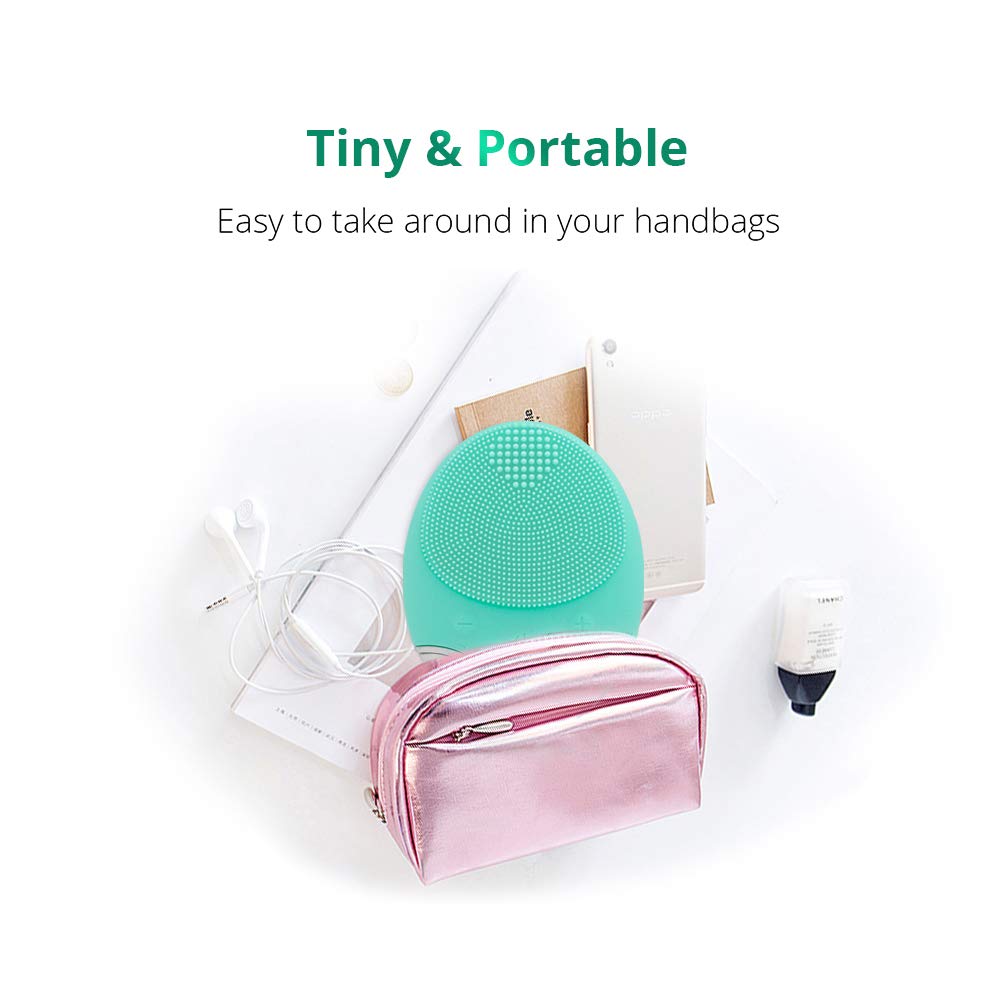 Sonic Facial Cleansing Brush, Soft Silicone Waterproof Face Cleanser Bamboo Charcoal Wireless Charging Travel Size Massager for Skin Exfoliation, Deep Cleansing, Anti Aging - Green