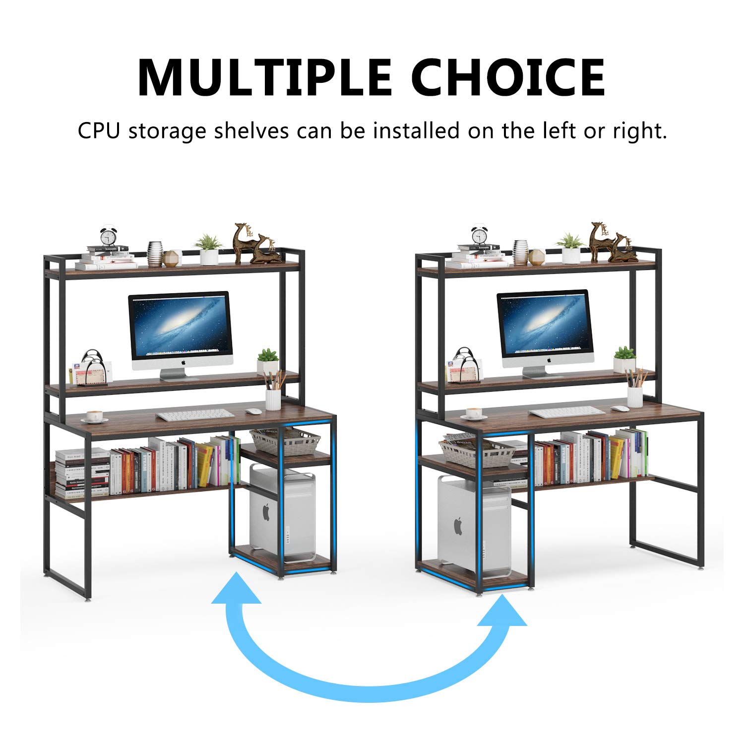 Tribesigns Computer Desk with Hutch and Shelves, 47 Inches Home Office Desk with Bookshelves and CPU Stand, Writing Desk PC Study Table Workstation for Small Spaces (Rustic Brown)