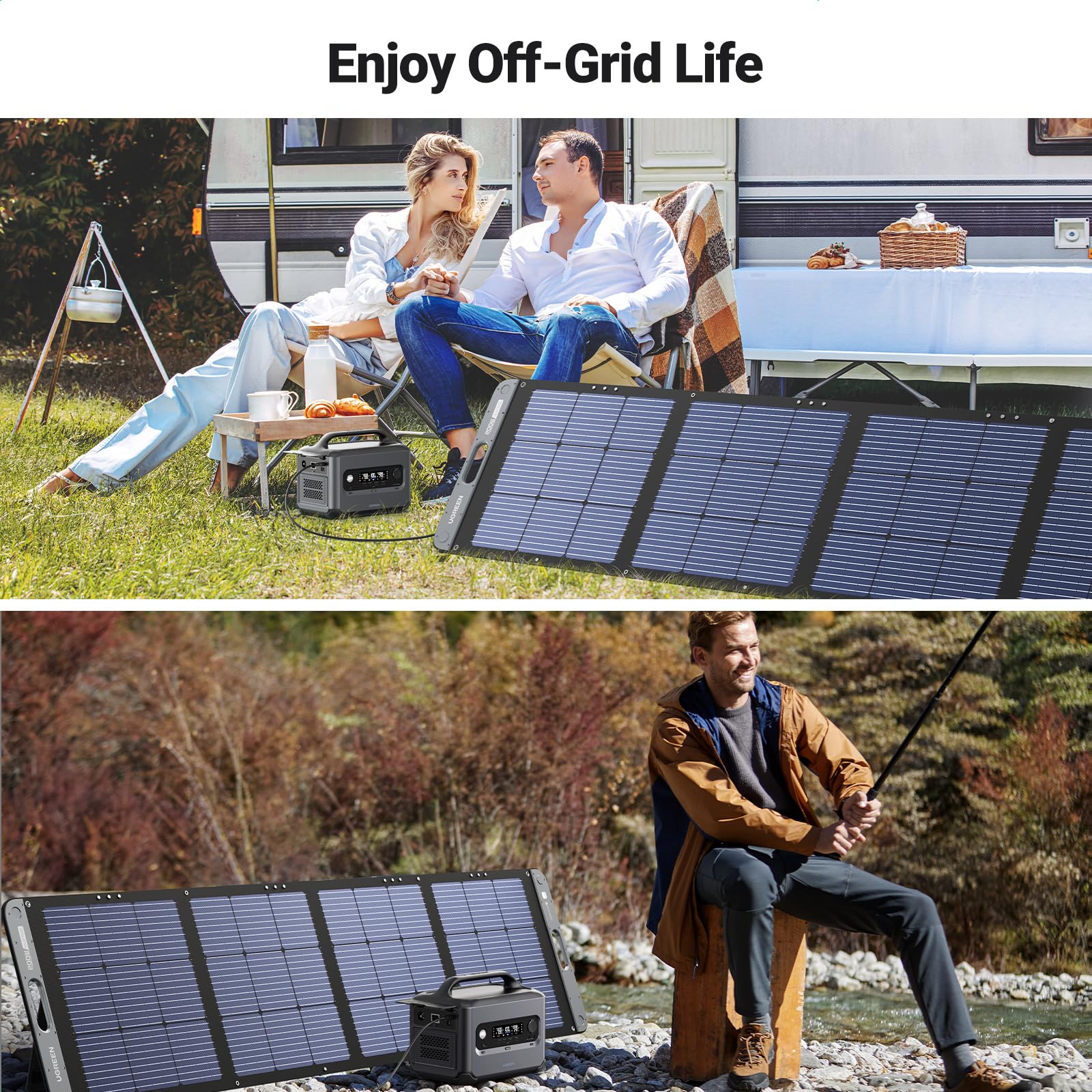 UGREEN Solar Generator PowerRoam 600 Portable Power Station with 200W Solar Panel, 680Wh LiFePO4 Battery, Fast Charging, 5 AC Outlets, Generators for Outdoor Camping/Home Backup/RVs