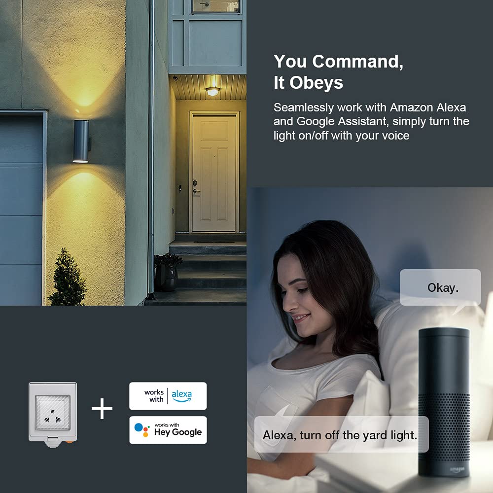 SONOFF S55 WiFi Smart Socket, IP55 Waterproof Smart Plug Outlet Timer Switch for Smart Home, Compatible with Alexa & Google Home Assistant, Compatible with IFTTT, No Hub Required
