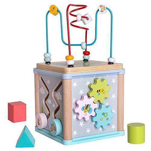 Wooden Educational All in One Multifunctional Bead Maze Toy Kit Play Set Sorting Stacking Games Toys Activity Cube for Toddlers Kids Over 3 Years Old Skill Developing Brain Sorter