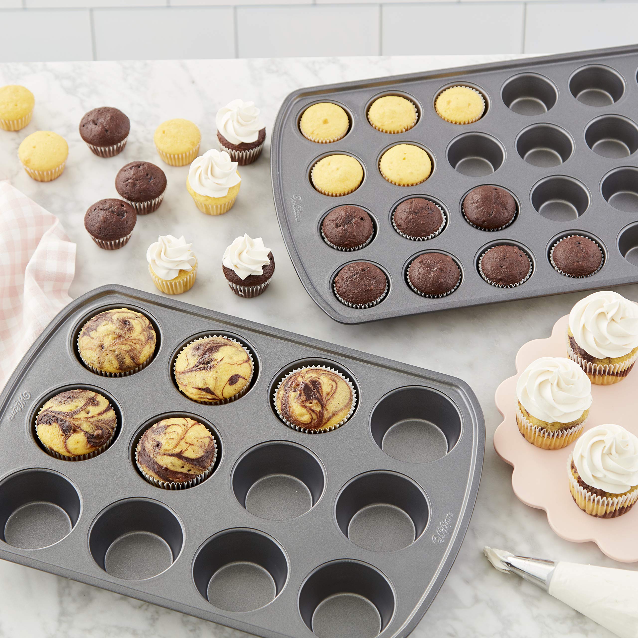 Wilton Perfect Results Premium Non-Stick Mini and Standard Muffin Pan Set of 2, Steel
