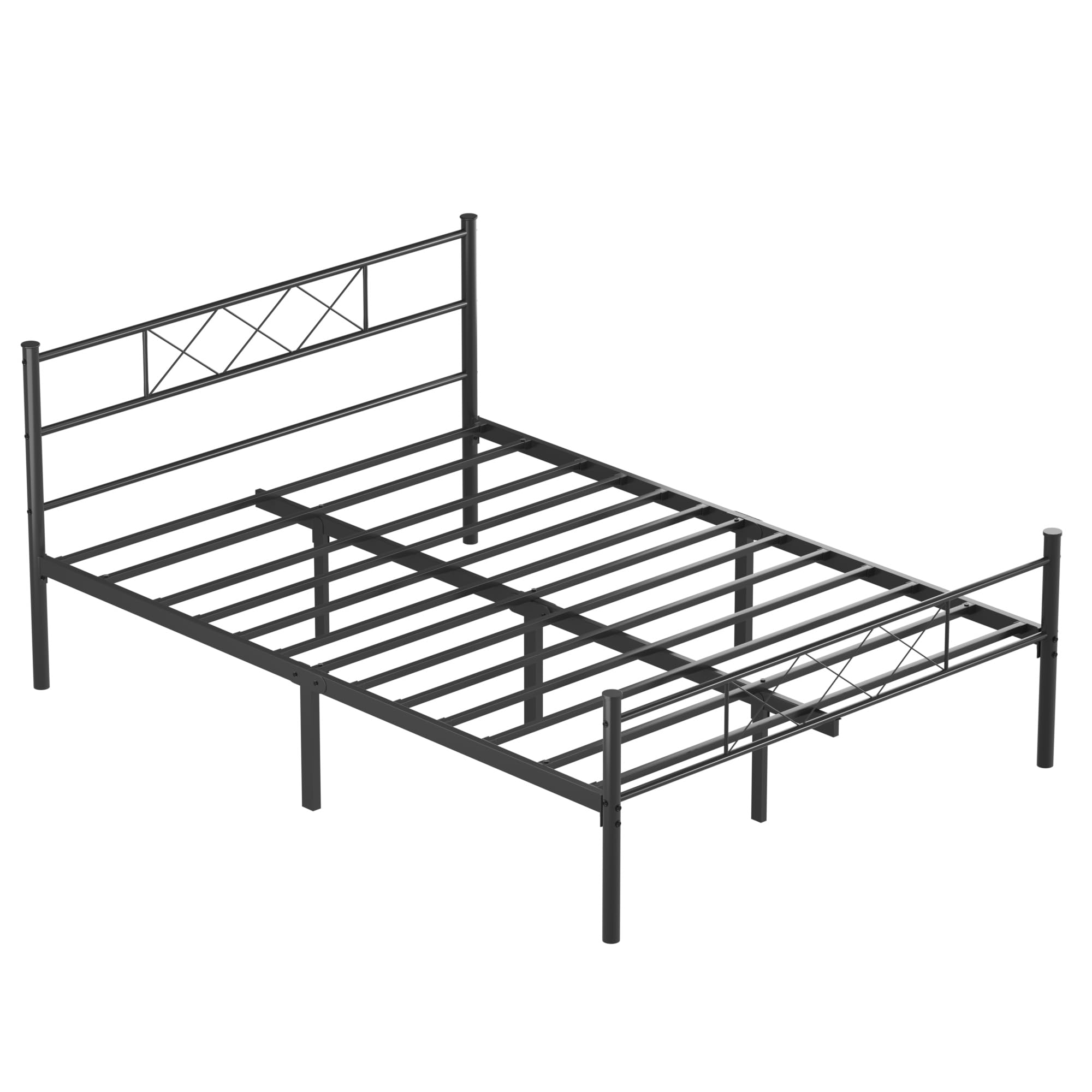 VECELO Full Size Bed Frame with Headboard, Heavy-Duty Platform/Mattress Foundation with Metal Slats Support, No Box Spring Needed/Easy Assembly, Matte Black