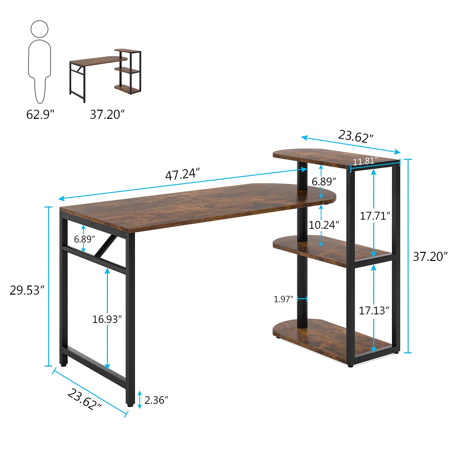 Tribesigns Rotating Desk, Industrial l Shaped Computer Desk with Storage Shelf, Reversible Rustic Office Desk Great for Home Office (Rustic)
