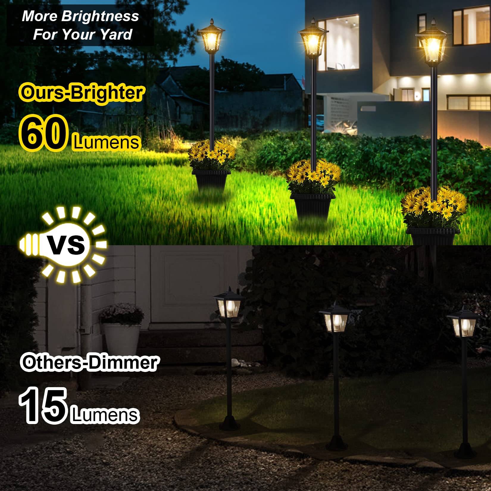 Suponar 64" Solar Lamp Post Light, Solar Light Post Outdoor Waterproof, Solar Pole Light Outside for Porch Yard Driveway Garden Patio Decor, Warm White
