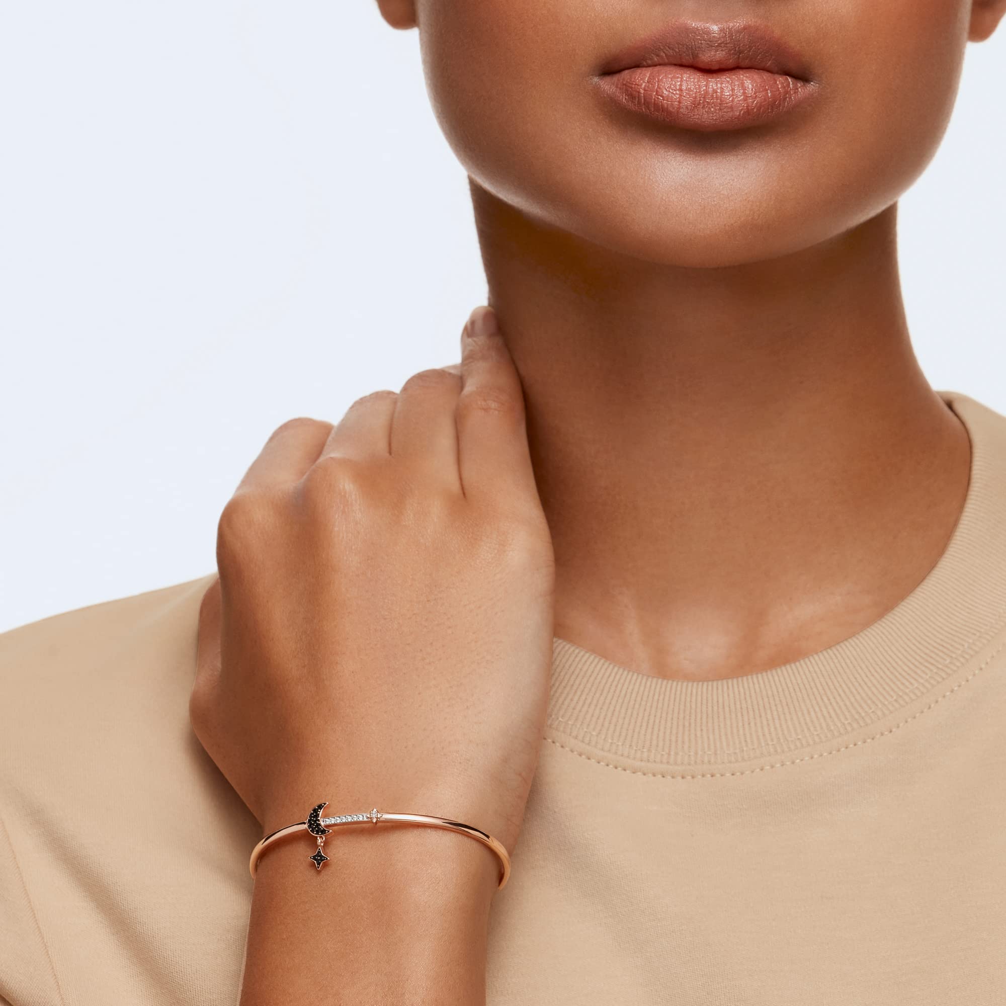 SWAROVSKI Crystal Duo Moon Black Rose Gold-Tone Bangle